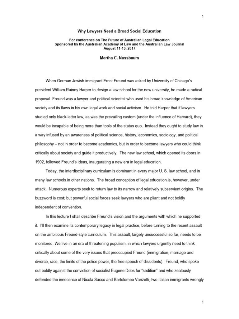 Nussbaum Why Lawyers Need A Broad Social Education | PDF | Doctor Of ...