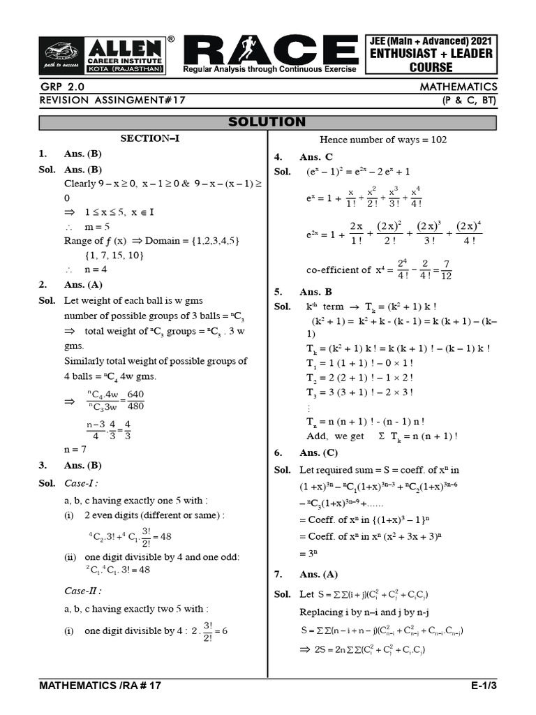 17 Ra P C BT GRP 2.0 Only Solution 1625462003 | PDF | Mathematics ...
