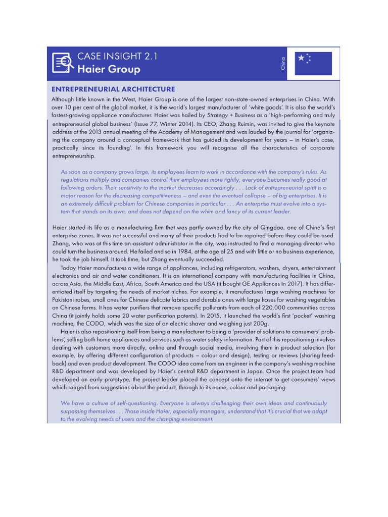 S02Haier Group - Short Case Study | PDF
