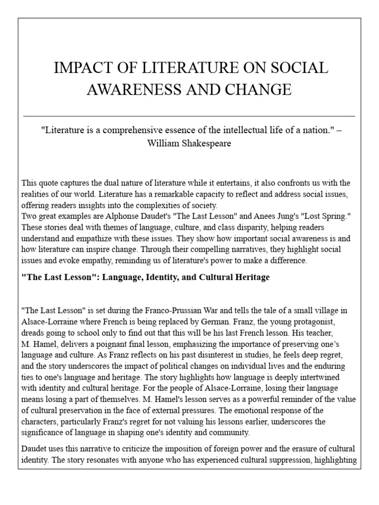 Impact of Literature On Social Awareness and Change | PDF | Empathy