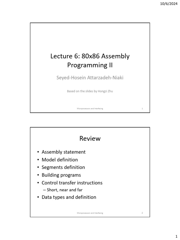 Lecture6-80x86 Assembly Programming II | PDF | Binary Coded Decimal | Arithmetic