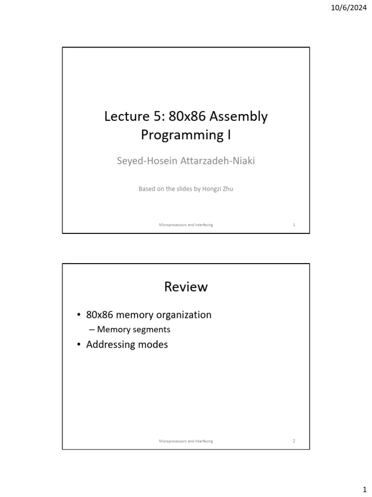 Lecture5-80x86 Assembly Programming I | PDF | Assembly Language | Computer Programming