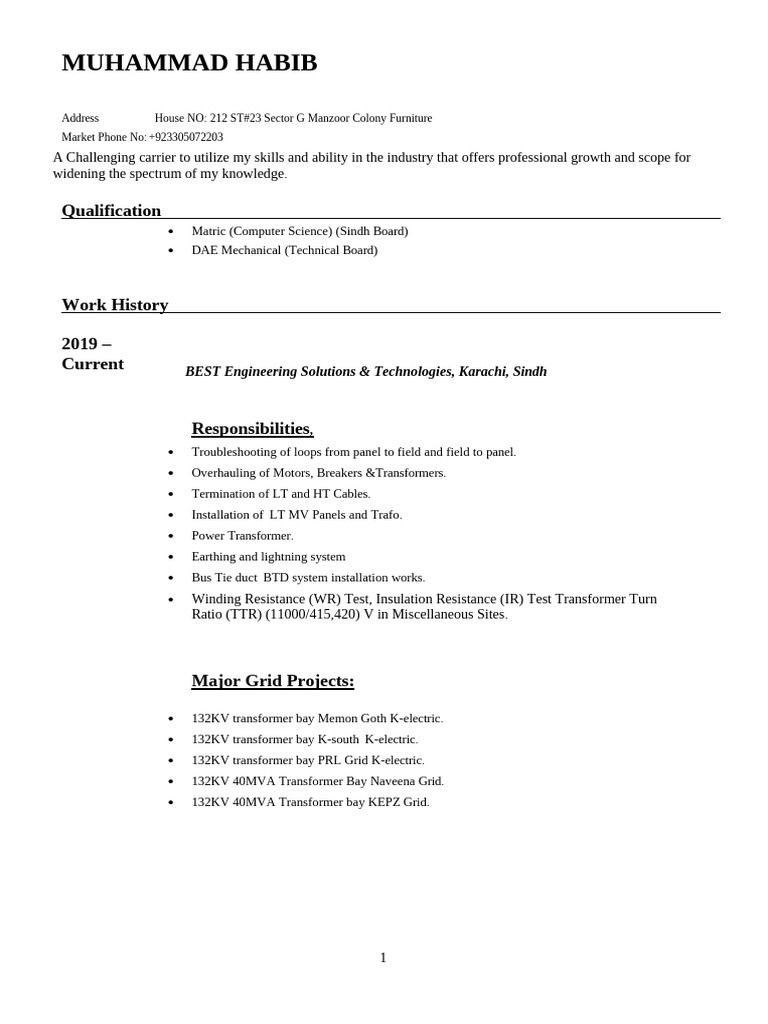 Muhammad Habib - CV - Word | PDF | Transformer | Electrical Engineering