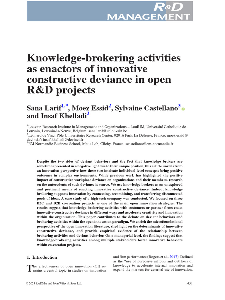 R D Management - 2023 - Larif - Knowledge Brokering Activities As ...