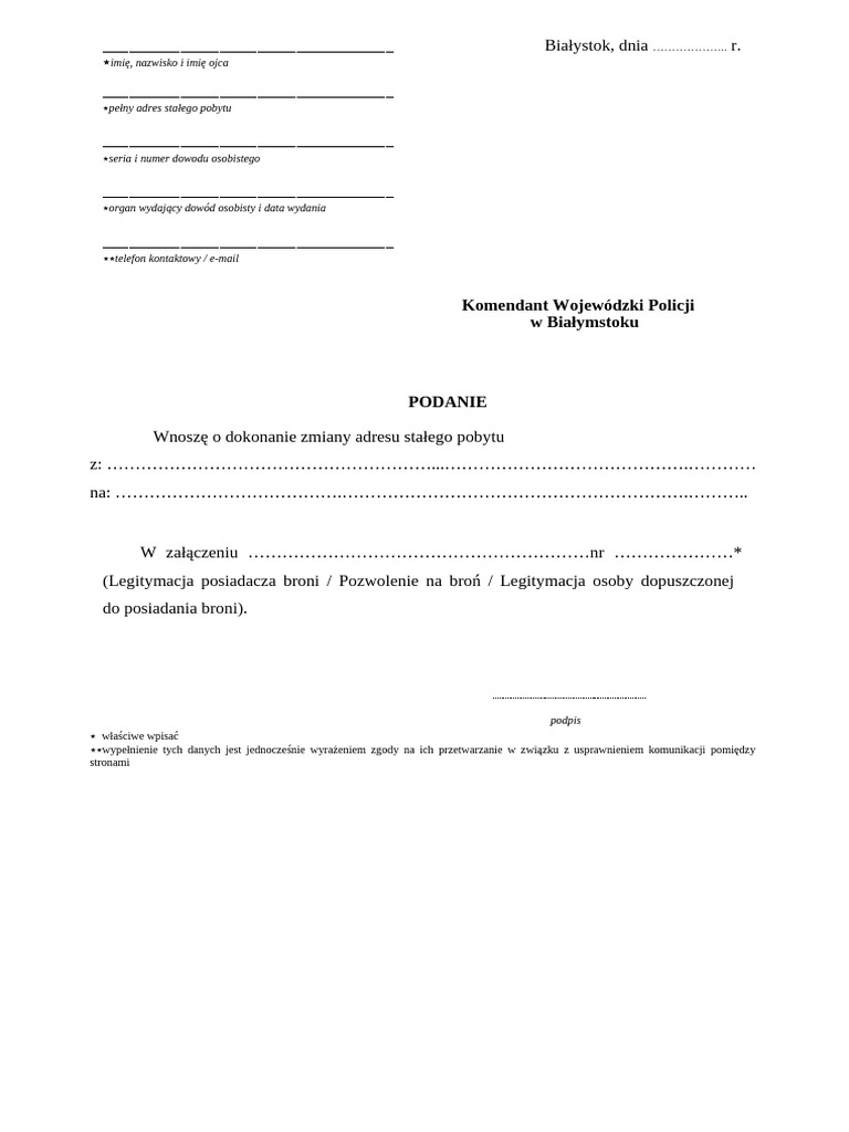 10 Podanie o Zmiane Adresu Stalego Pobytu | PDF