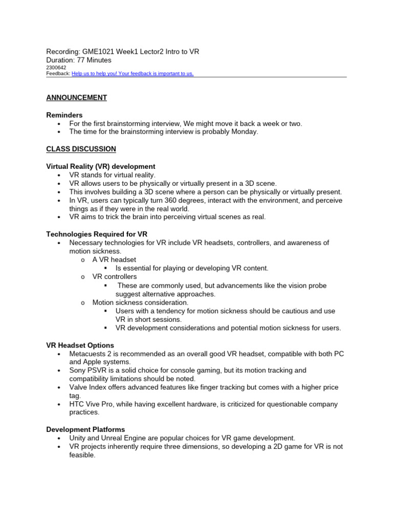 Intro to VR Development: Key Concepts | PDF | Virtual Reality ...