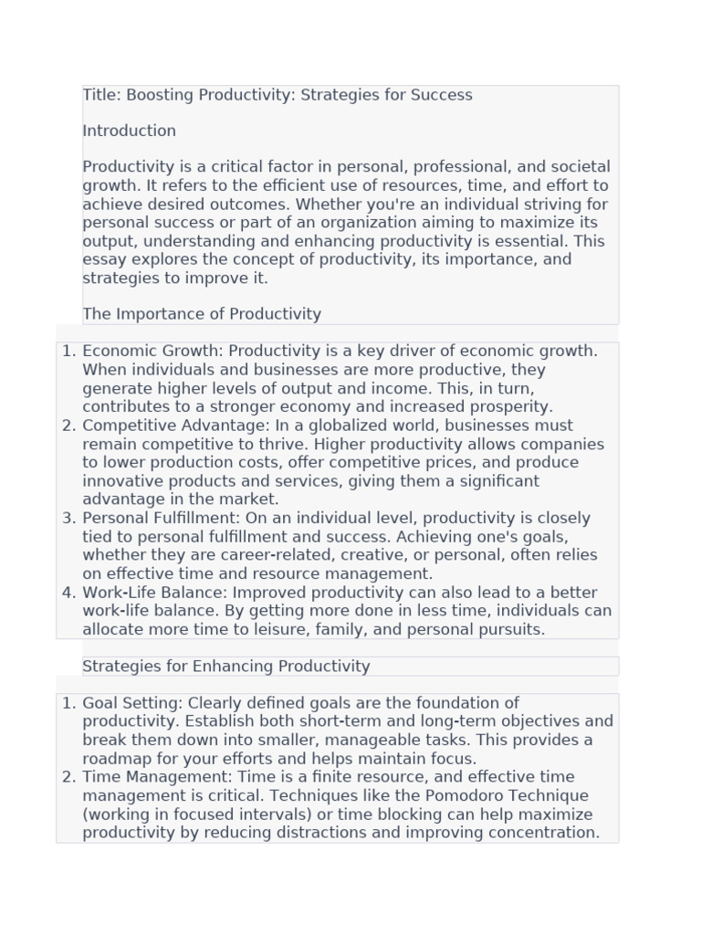 Boosting Productivity Strategies For Success | PDF | Economic Growth | Goal
