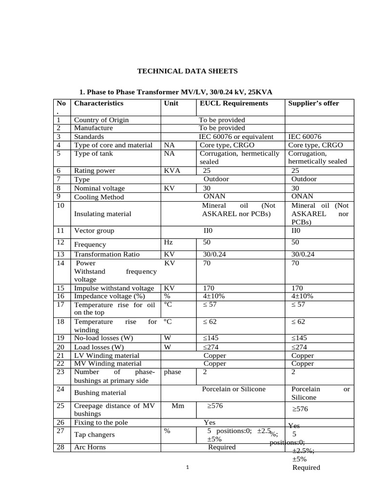 HONLE Transformer Specifications | PDF | Transformer | Insulator ...