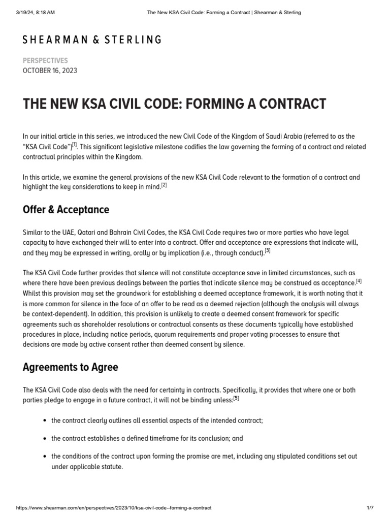 KSA Civil Code: Contract Formation Insights | PDF | Civil Law (Legal ...