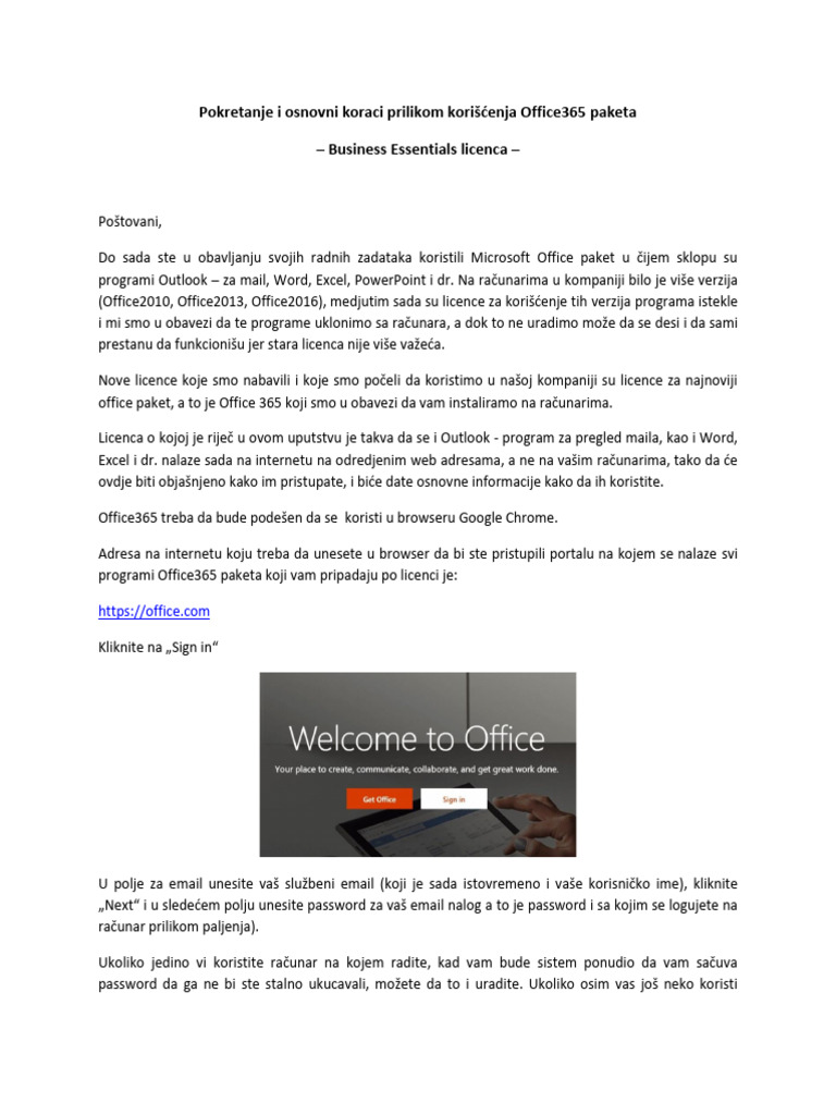 Uputstvo Za Korisnike - Office365 | PDF