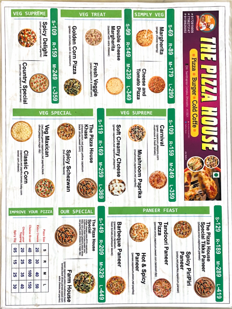 The PIZZA HOUSE Menu Card Document | PDF