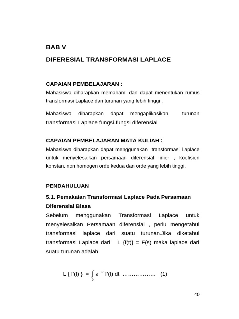 Bab 5 Defrensial Transformasi Laplace | PDF