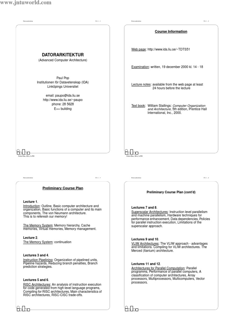 Datorarkitektur Course Information Pdf Computer Data Storage Central Processing Unit