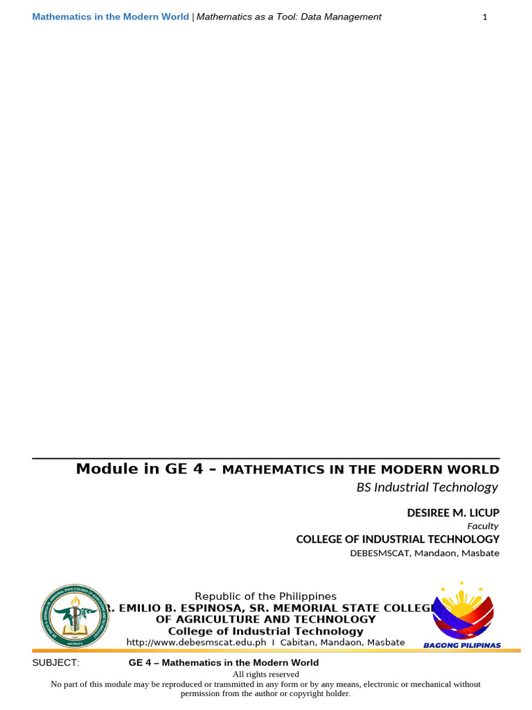 Module in Mathematics As A Tool Data Management | PDF | Statistics ...