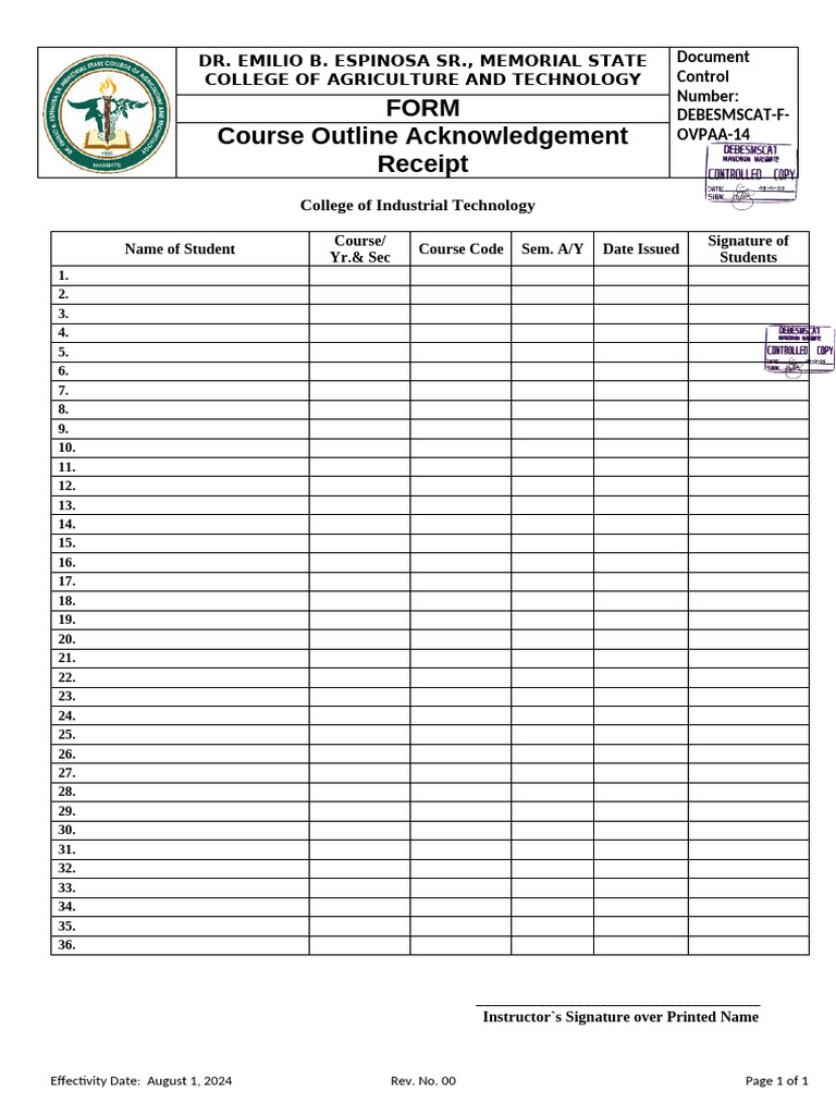 Course Outline Acknowledgment Form | PDF