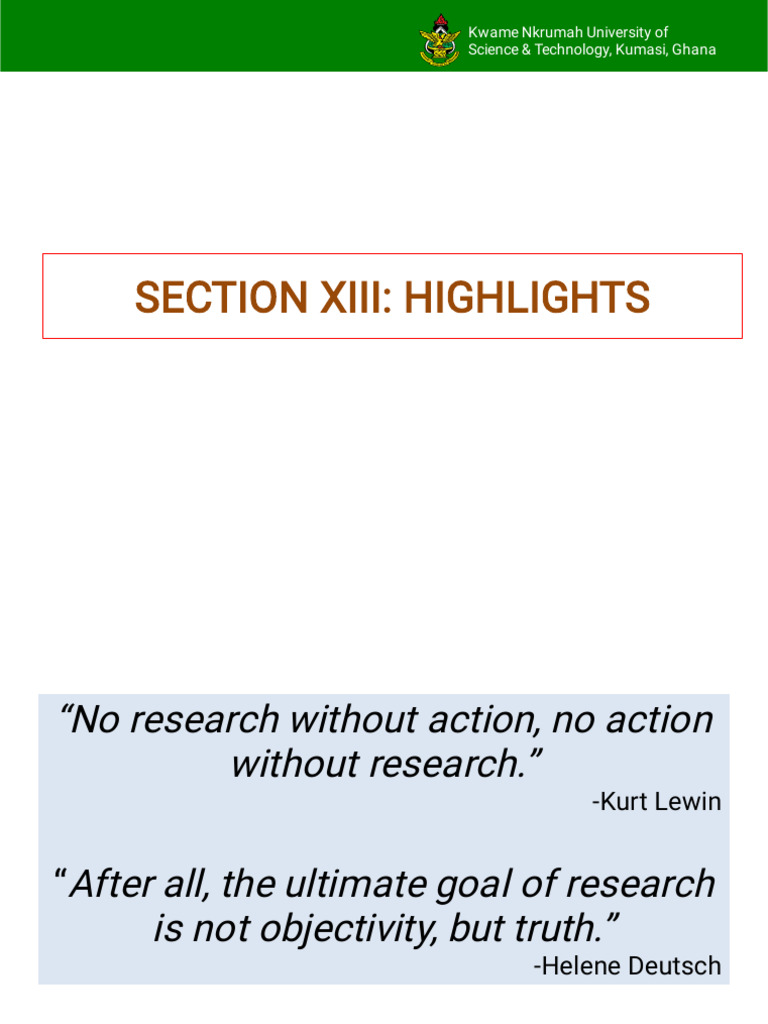 Section Xiii: Highlights: Kwame Nkrumah University of Science & Technology, Kumasi, Ghana | PDF