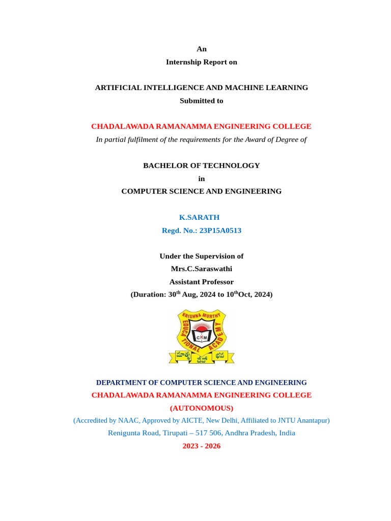 Internship - Report - On - Ai - and - ML - 23P15A0513 SARATH - Final ...