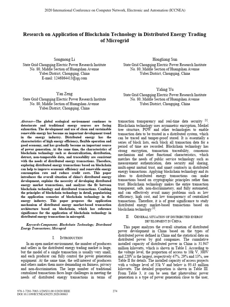 Research On Application of Blockchain Technology in Distributed Energy Trading of Microgrid ...