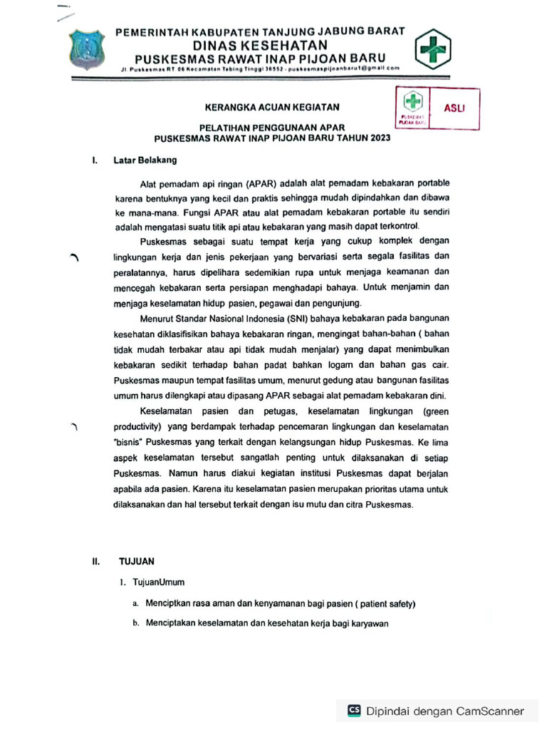 KAK Pelatihan Penggunaan Apar | PDF