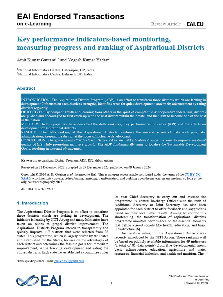 Key Performance Indicators-Based Monitoring, Measuring Progress and ...