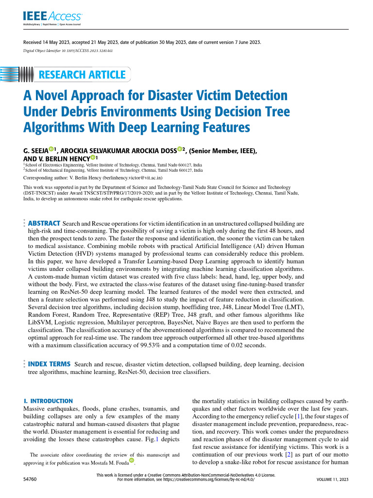 A Novel Approach For Disaster Victim Detection Under Debris Environments Using Decision Tree ...