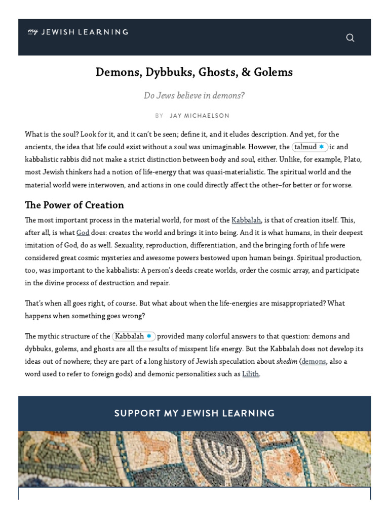 Demons, Dybbuks, Ghosts, & Golems - My Jewish Learning | PDF | Kabbalah | Demons