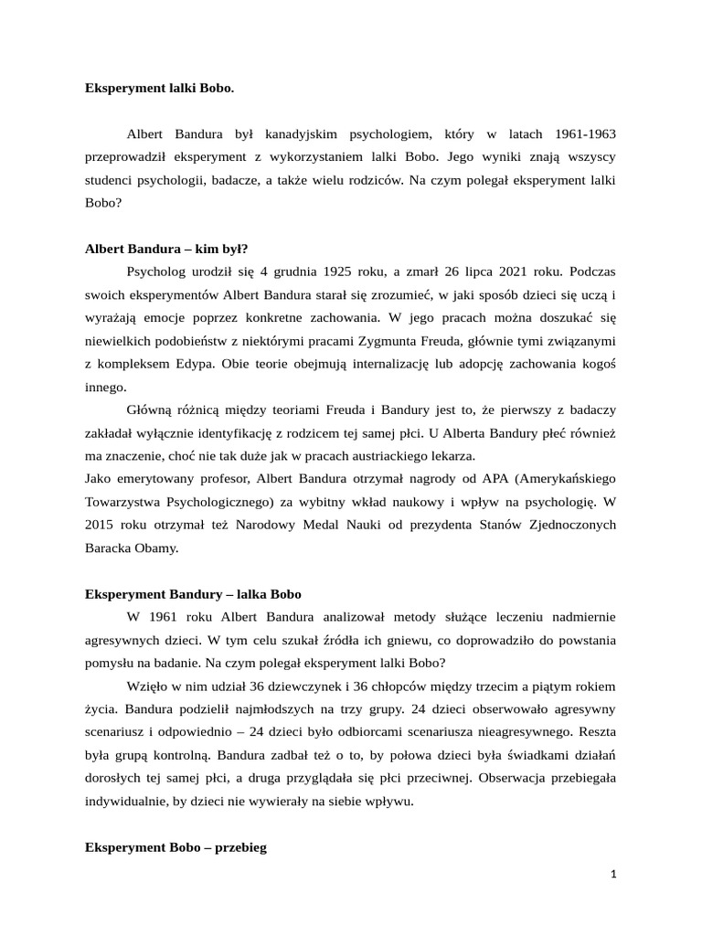 Eksperyment Lalki Bobo | PDF