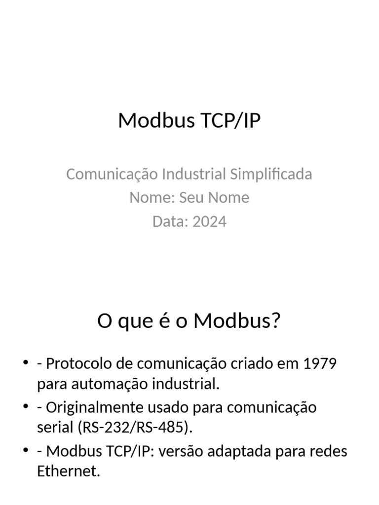 Apresentaão Modbus Tcpip Pdf Negócios Tecnologia E Engenharia 2410