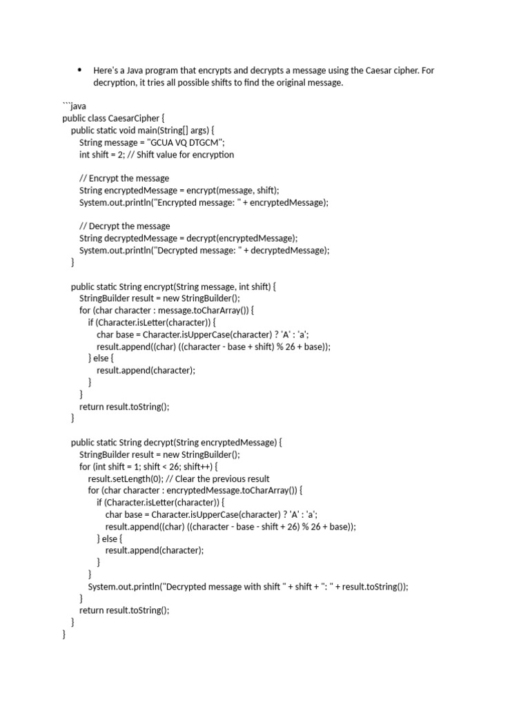 Java Caesar Cipher Encryption/Decryption | PDF