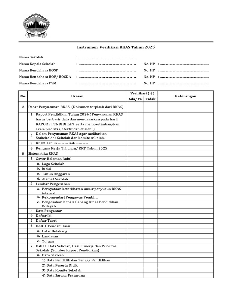 Instrumen Verifikasi RKAS 2025 Cabdin IX Ok | PDF