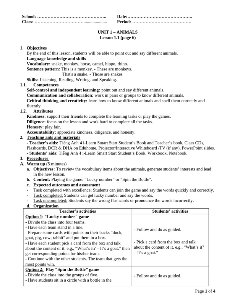 TA 4 ISS - Unit 1 - Lesson 1.1 - Page 6 | PDF | Vocabulary | Learning