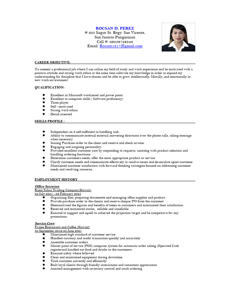 Curriculum Vitae Rocsan Perez | PDF | Point Of Sale | Business