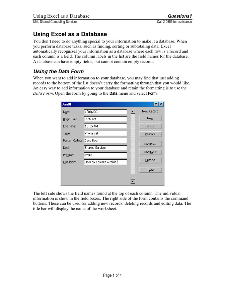 Use Excel As A Database | PDF | Databases | Microsoft Excel