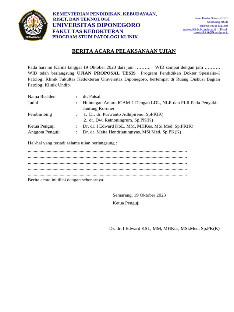 BERITA ACARA PELAKSANAAN UJIAN PROPOSAL TESIS Dr. Faisal | PDF | Sains ... BERITA ACARA PELAKSANAAN UJIAN PROPOSAL TESIS Dr. Faisal | PDF | Sains ...