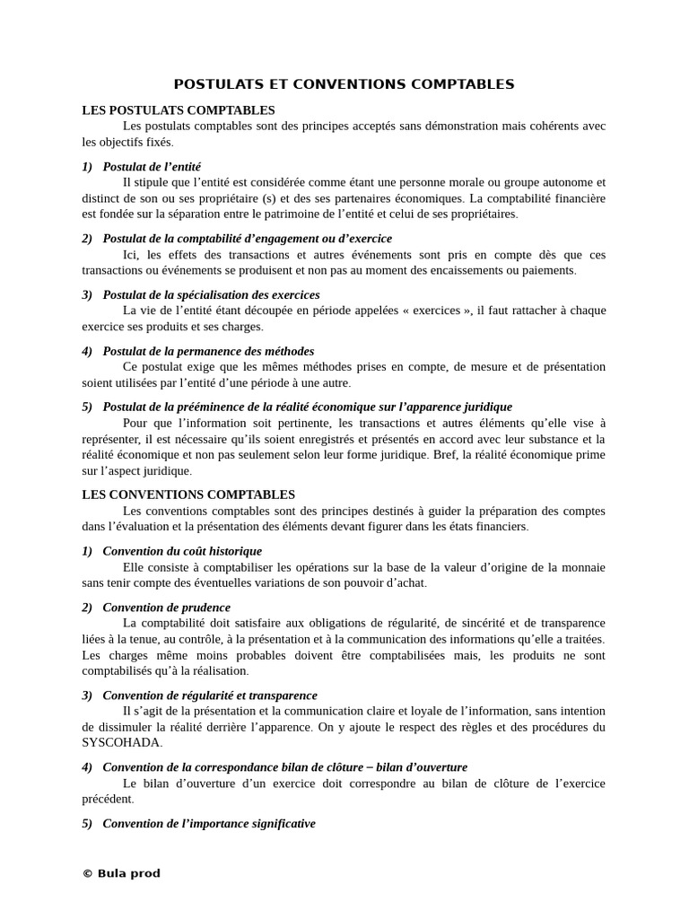 Postulats et conventions comptables | PDF | Comptabilité | Bilan comptable