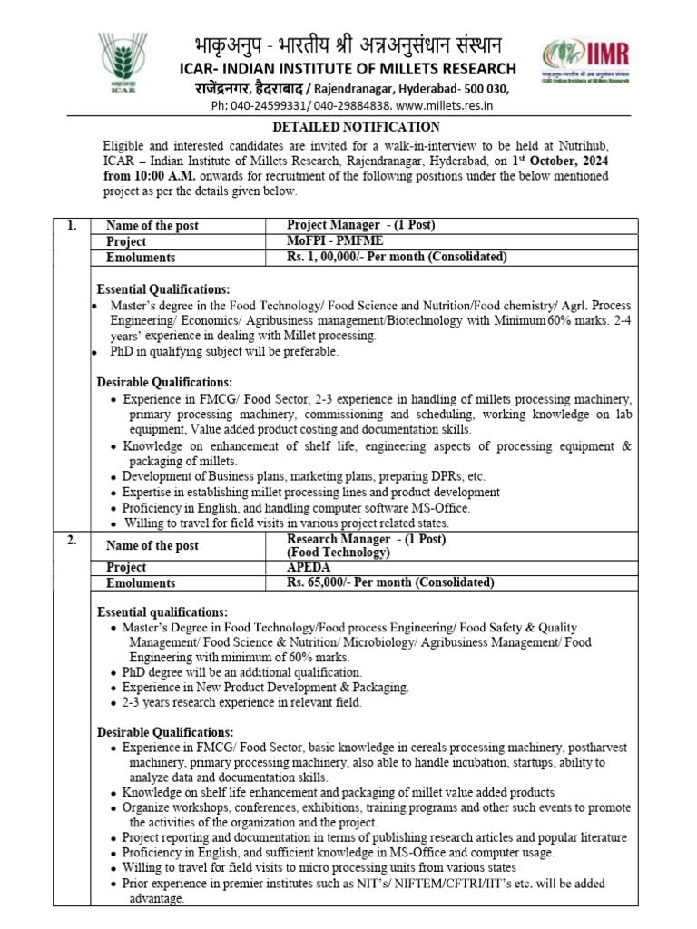 ICAR IIMR Recruitment 2024 Apply For 2 Manager Posts Notification ...