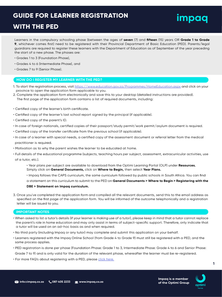 Registering Learners with the PED | PDF | Birth Certificate