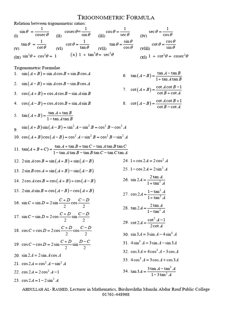 Formula Trig | PDF | Trigonometric Functions | Mathematical Objects
