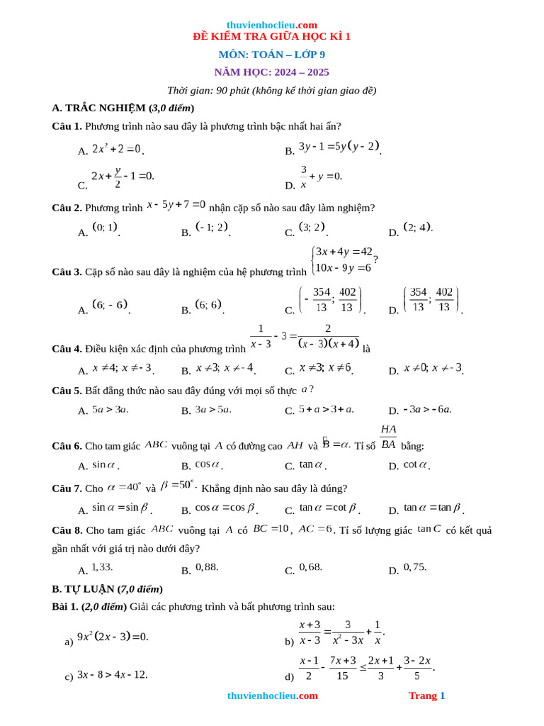 De Kiem Tra Giua HK1 Toan 9 KNTT | PDF
