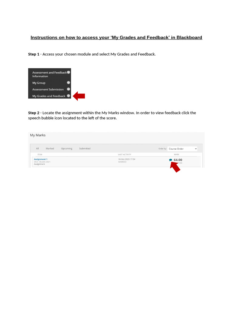 Instructions On How To Access Your My Grades and Feedback in Blackboard | PDF | Career & Growth ...