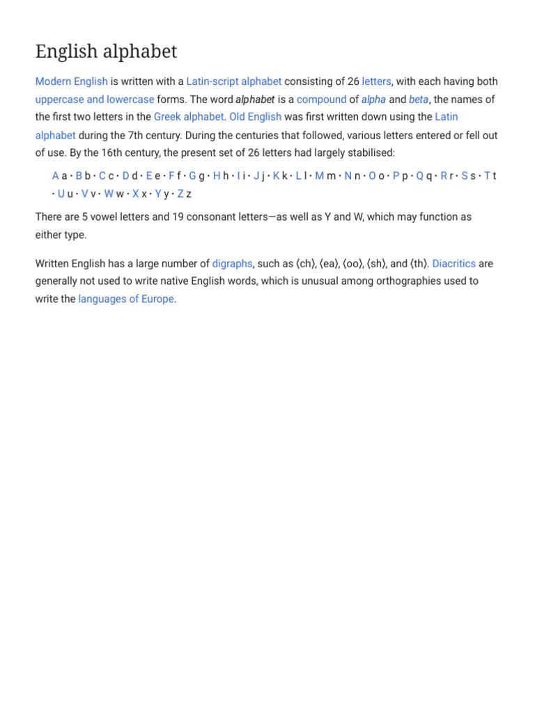 English Alphabet - Wikipedia | PDF | Phonetics | Linguistics