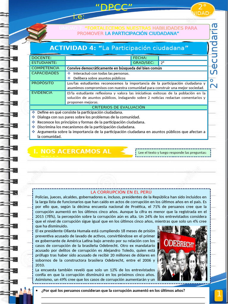 2° DPCC - Actv.04-Unid.7 2023 | PDF | Participación pública | Corrupción política