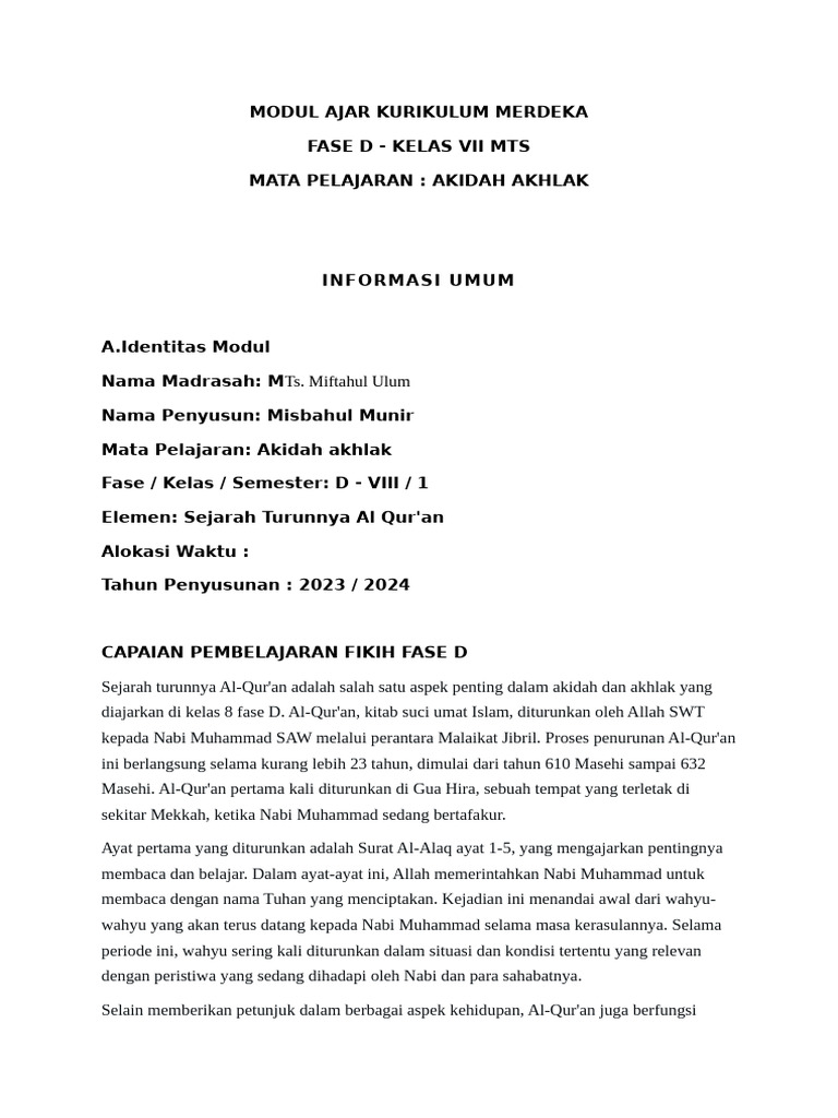 Modul Fikih 7 Bab 1 - Alat-Alat Bersuci - Docx - 20241030 - 194005 - 0000 | PDF | Ilmu Sosial ...