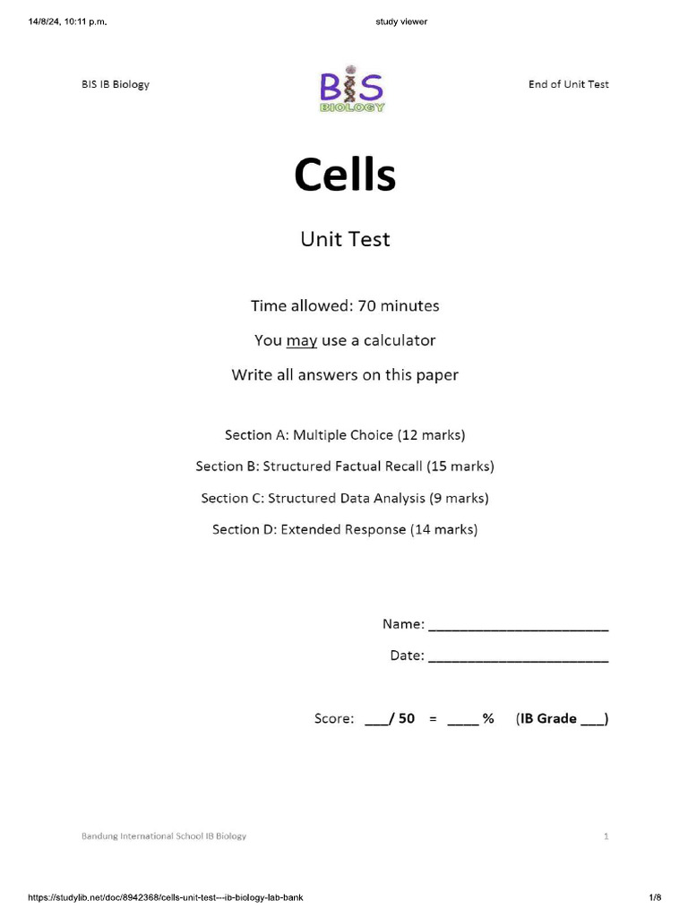 Cells IB Test | PDF