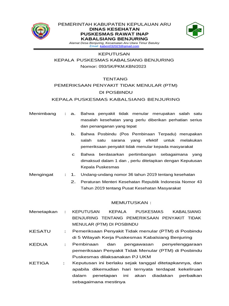 Pemeriksaan PTM di Posbindu Benjuring | PDF