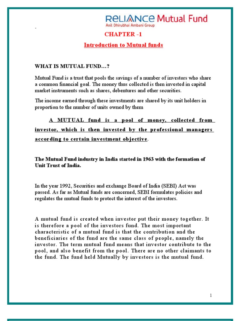 Chapter - 1 Introduction To Mutual Funds | PDF | Mutual Funds | Investing