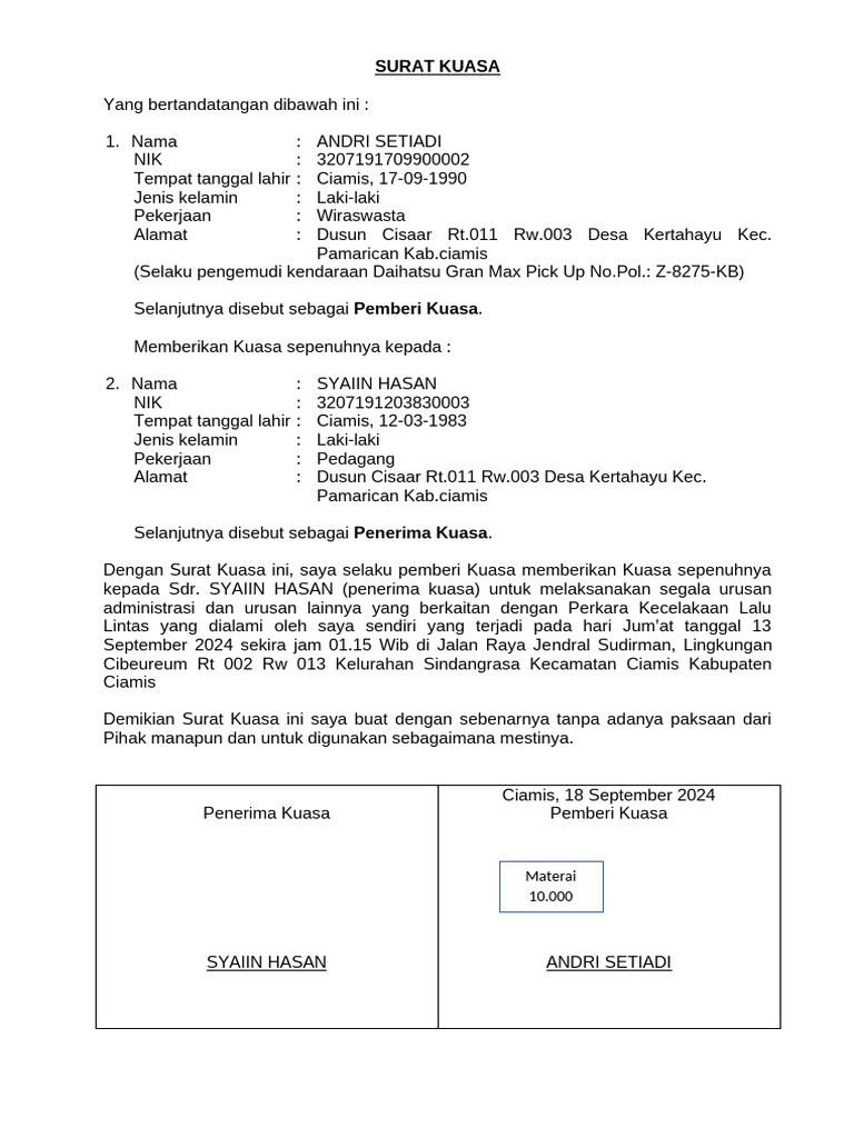 Contoh Surat Kuasa | PDF