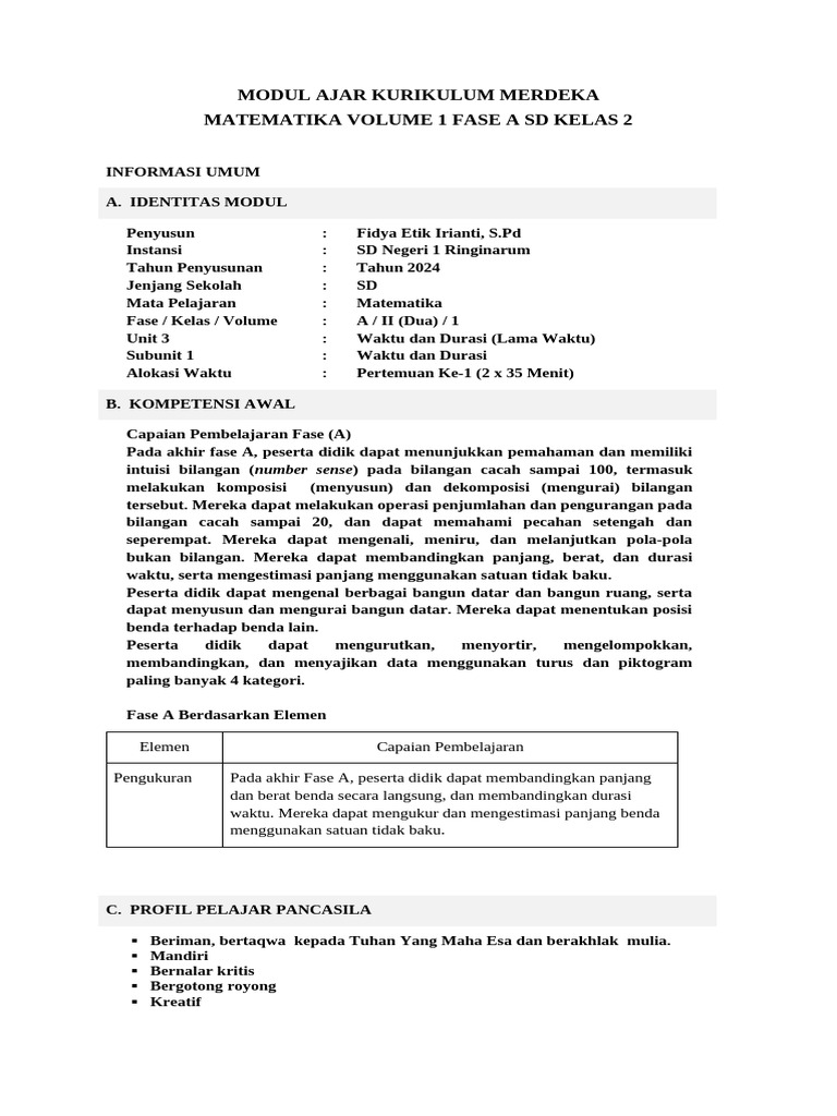 Modul Ajar MTK | PDF