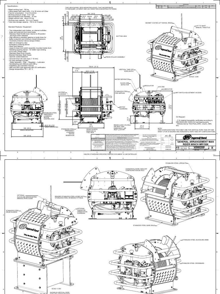MR150K Winch CAD Drawing Details | PDF | Rope | Pipe (Fluid Conveyance)