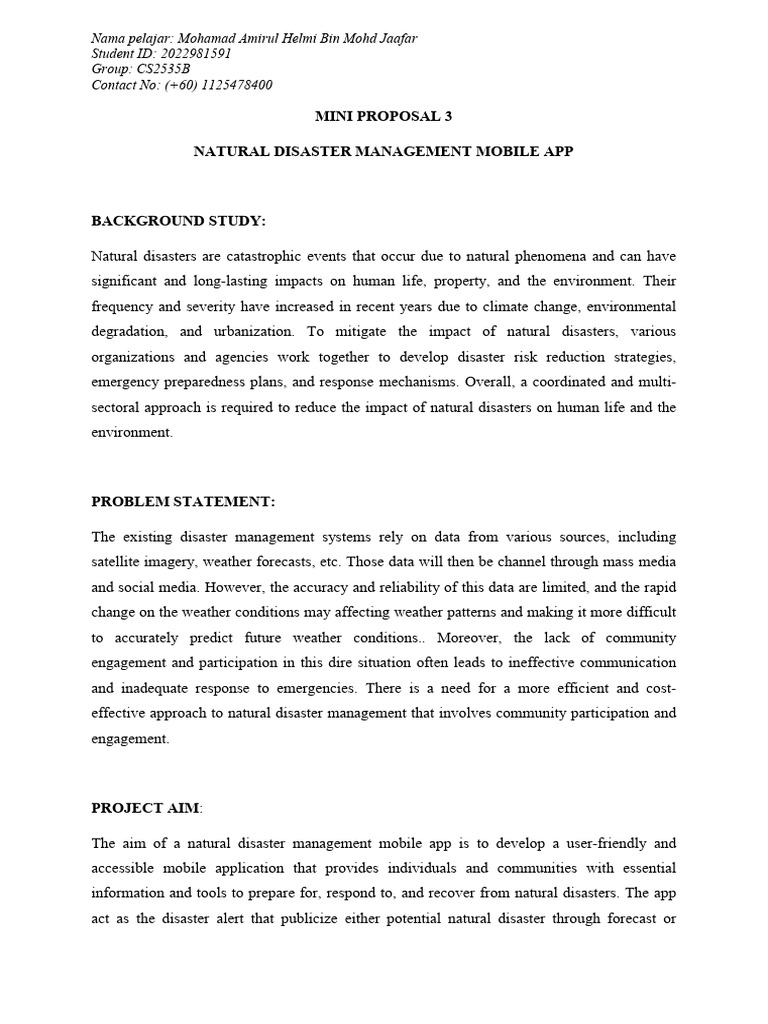 Mini Proposal - Disaster Management App | PDF | Emergency Management ...